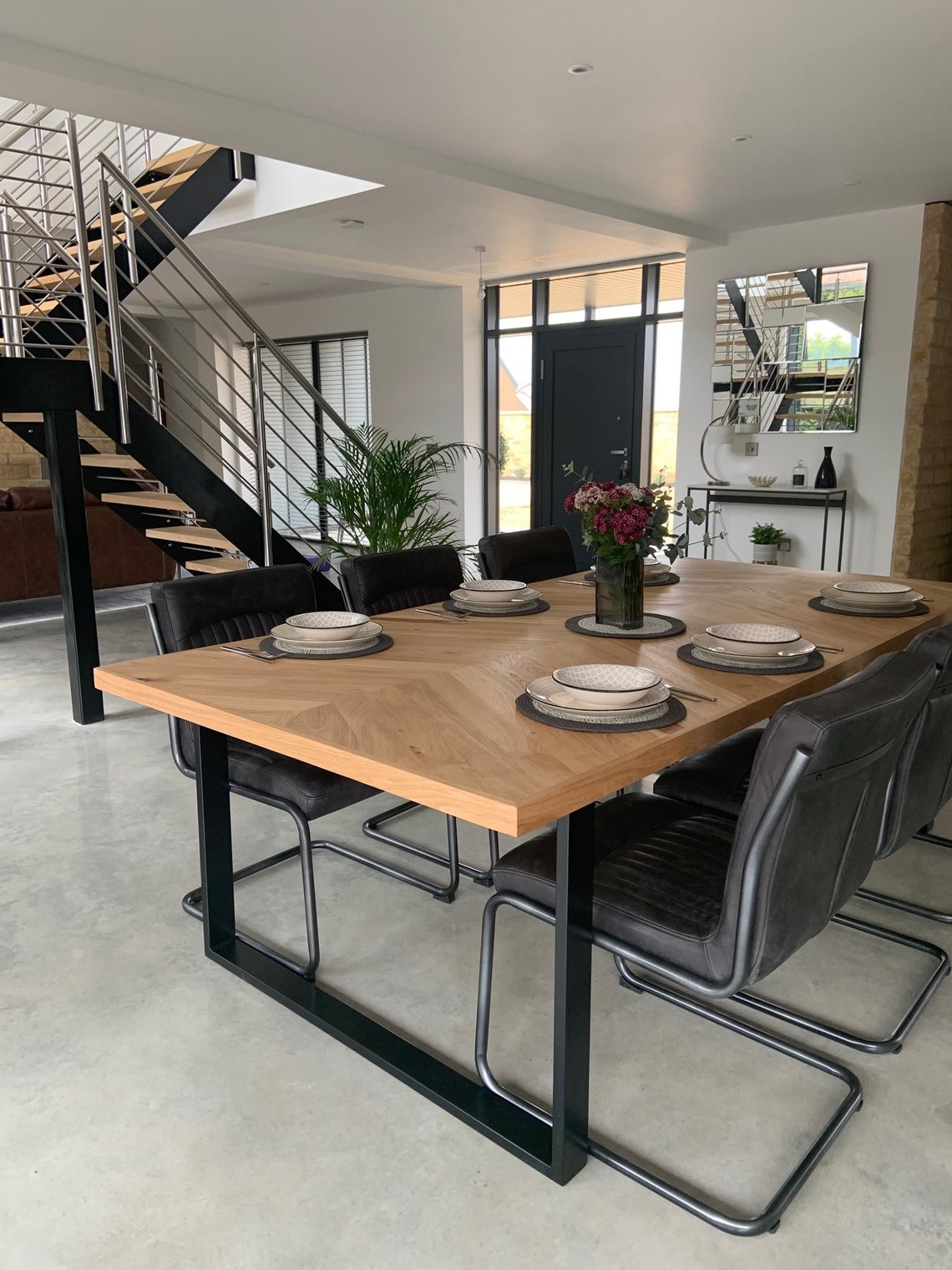 Oak Parquet Dining Table Chevron Design Large to Seat 8/10 | Etsy