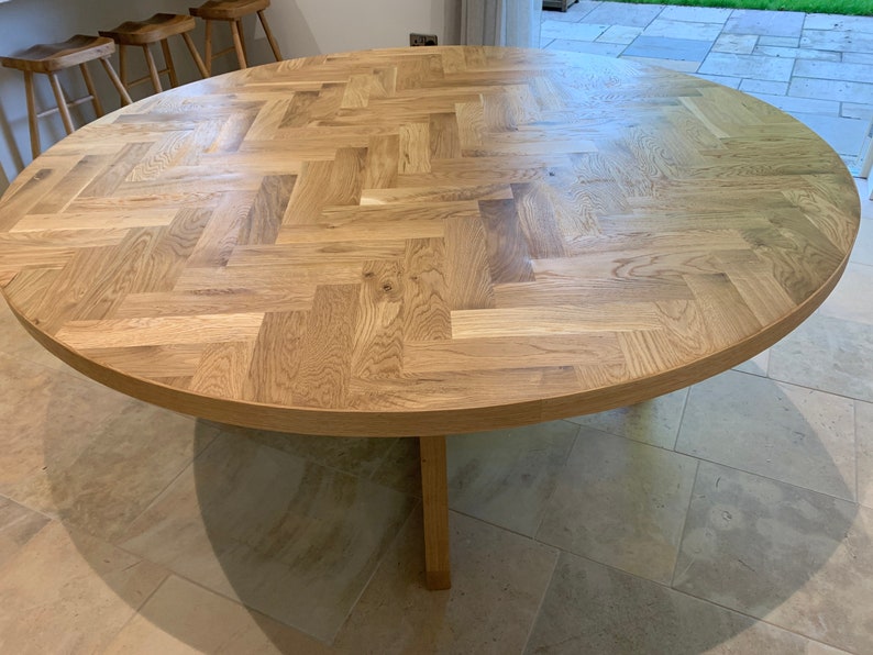Round Herringbone Dining Table Solid Oak Bespoke Orders - Etsy
