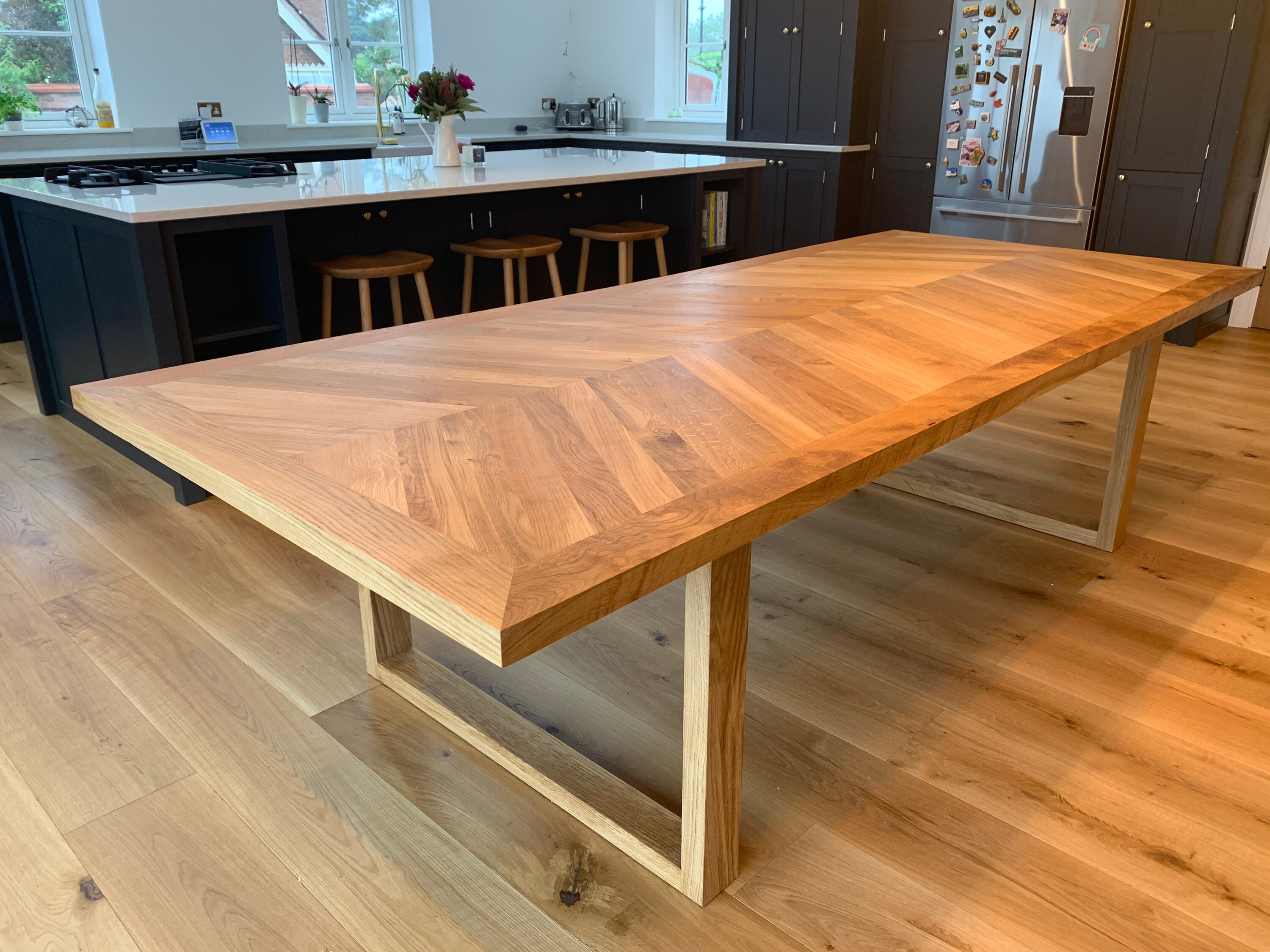 Handmade Table Chevron Design Oak Parquet With Wide Border Made to ...