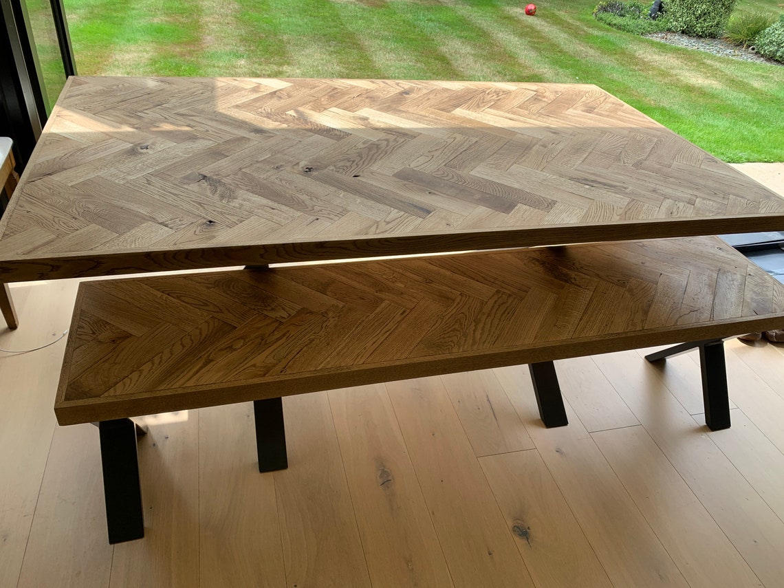 Parquet Inspired Table and Bench - Herringbone Design - Bespoke / Made ...