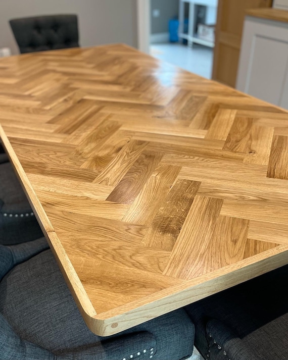 Herringbone Table - Solid Oak - Made to Measure - Curved Herringbone Table - Solid Oak - Made to Measure - Curved