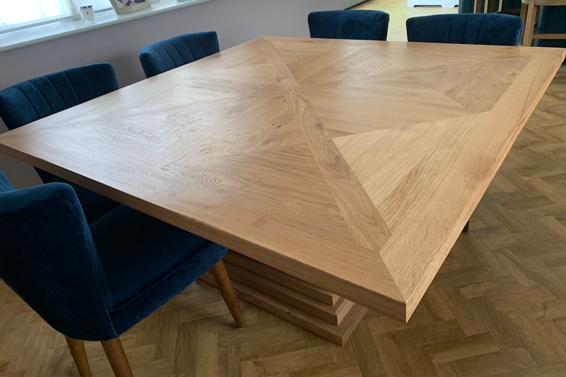 Square Dining Table Parquet Inspired Solid Oak Bespoke | Etsy UK