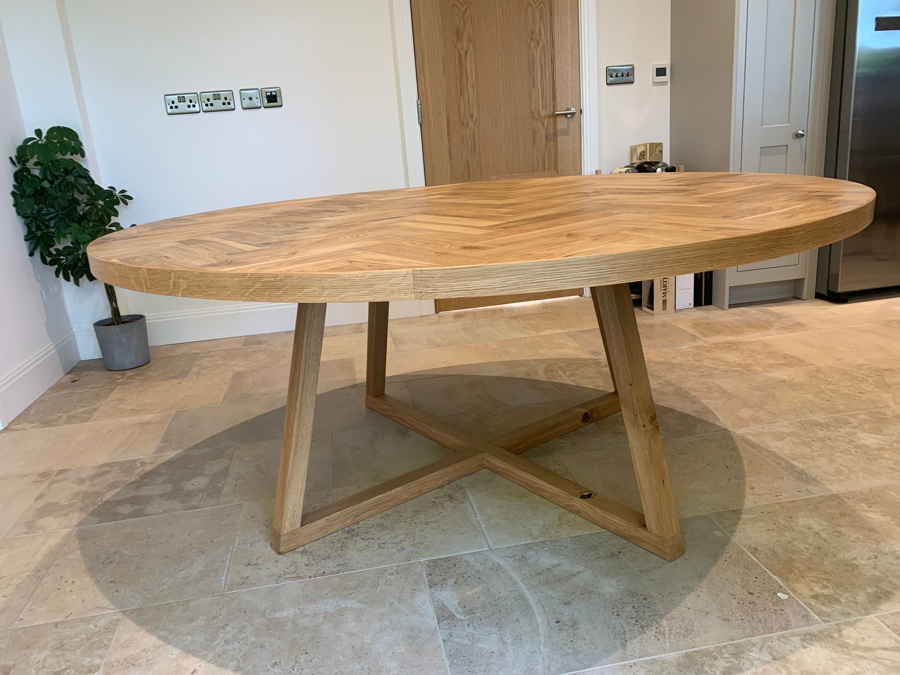 Round Herringbone Dining Table - Solid Oak - Wooden Legs - Bespoke ...