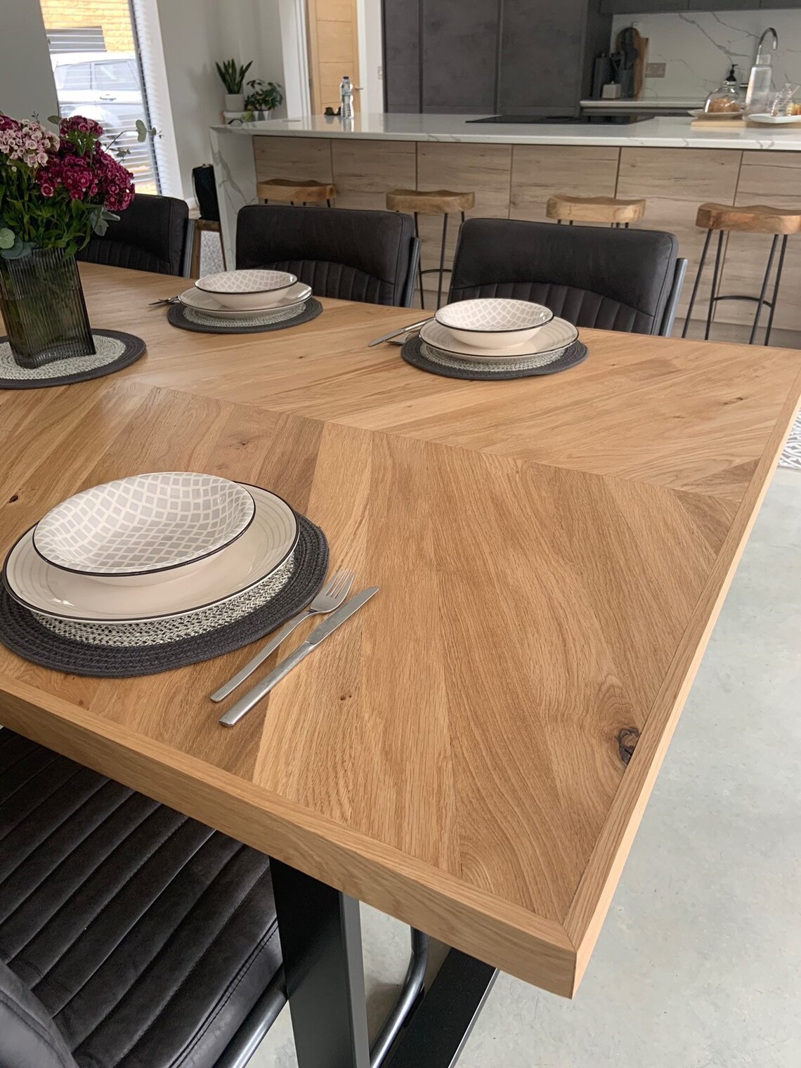 Oak Parquet Dining Table Chevron Design Large to Seat 8/10 | Etsy