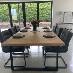 Oak Parquet Dining Table Chevron Design - Bespoke - Made to Measure ...