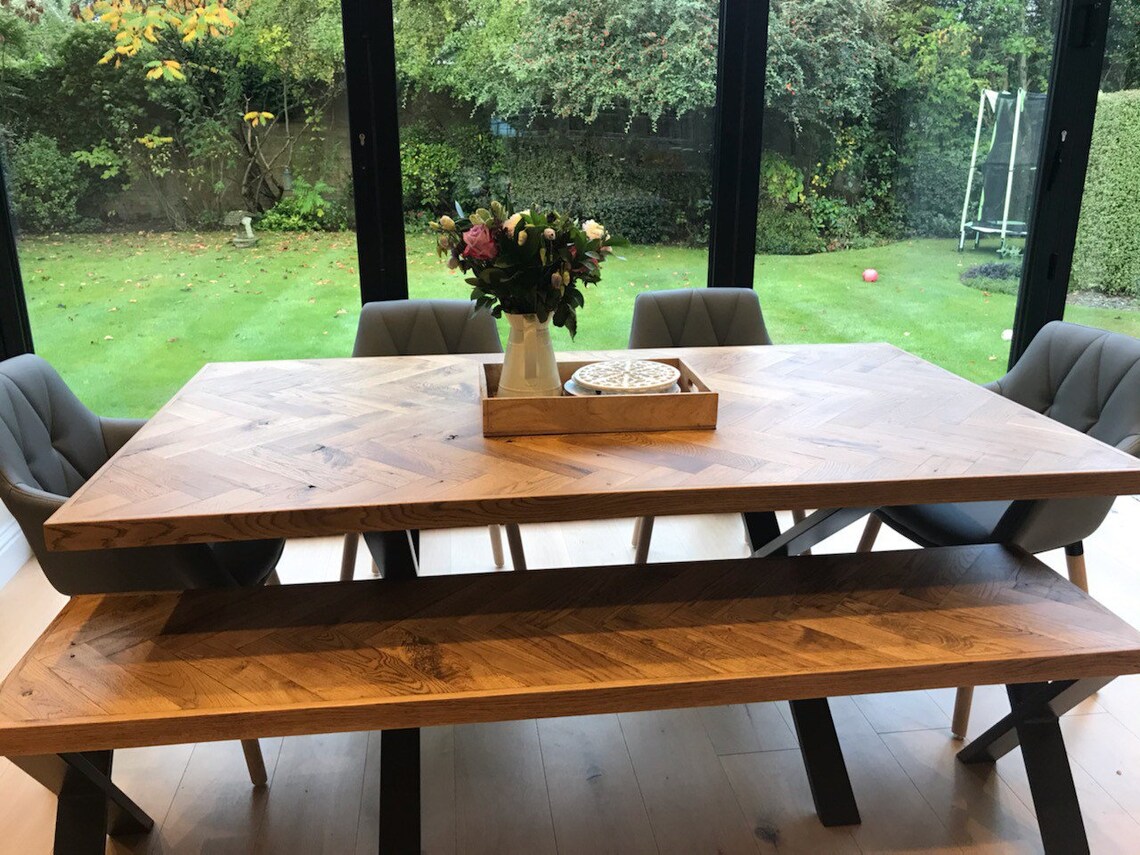 Parquet Inspired Table and Bench - Herringbone Design - Bespoke / Made ...