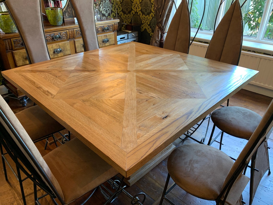 Square Dining Table Parquet Inspired Solid Oak Bespoke - Etsy UK