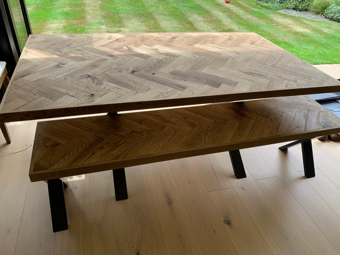 Parquet Inspired Table and Bench Herringbone Design | Etsy UK