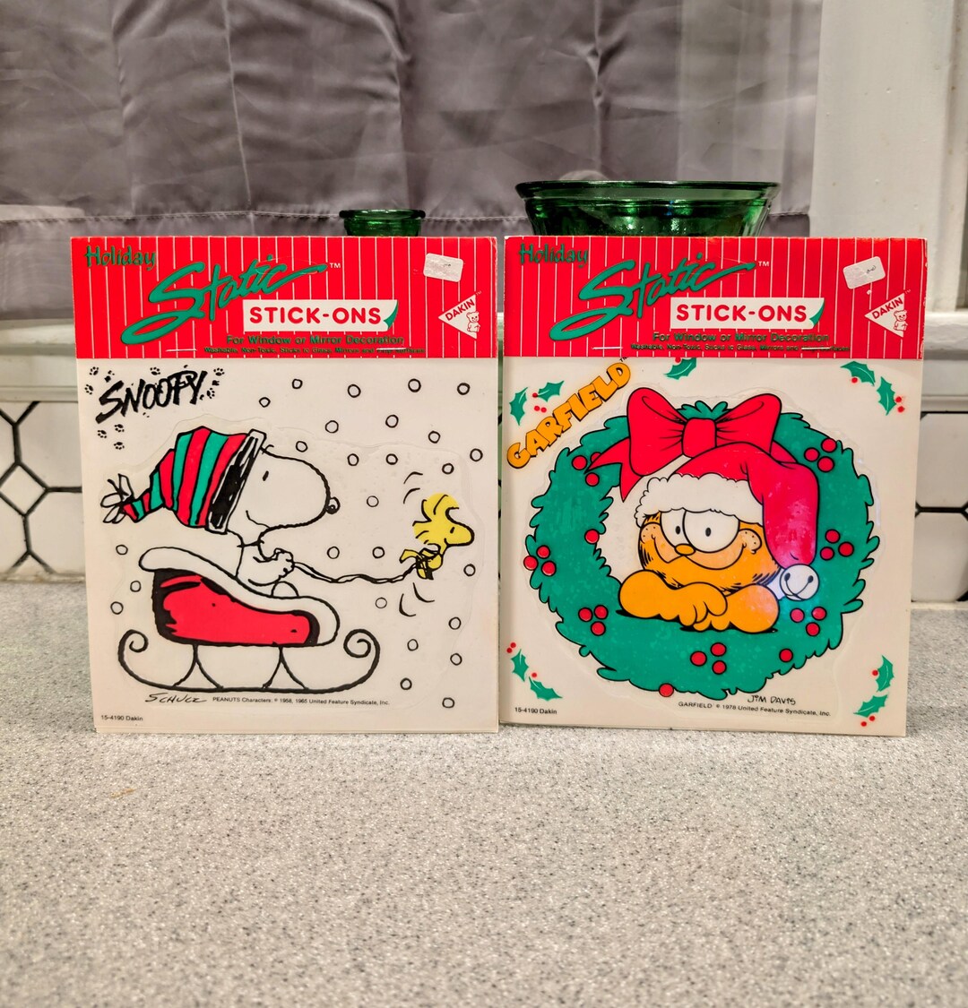 Vintage Snoopy Garfield Holiday Window Clings Stickers - Etsy