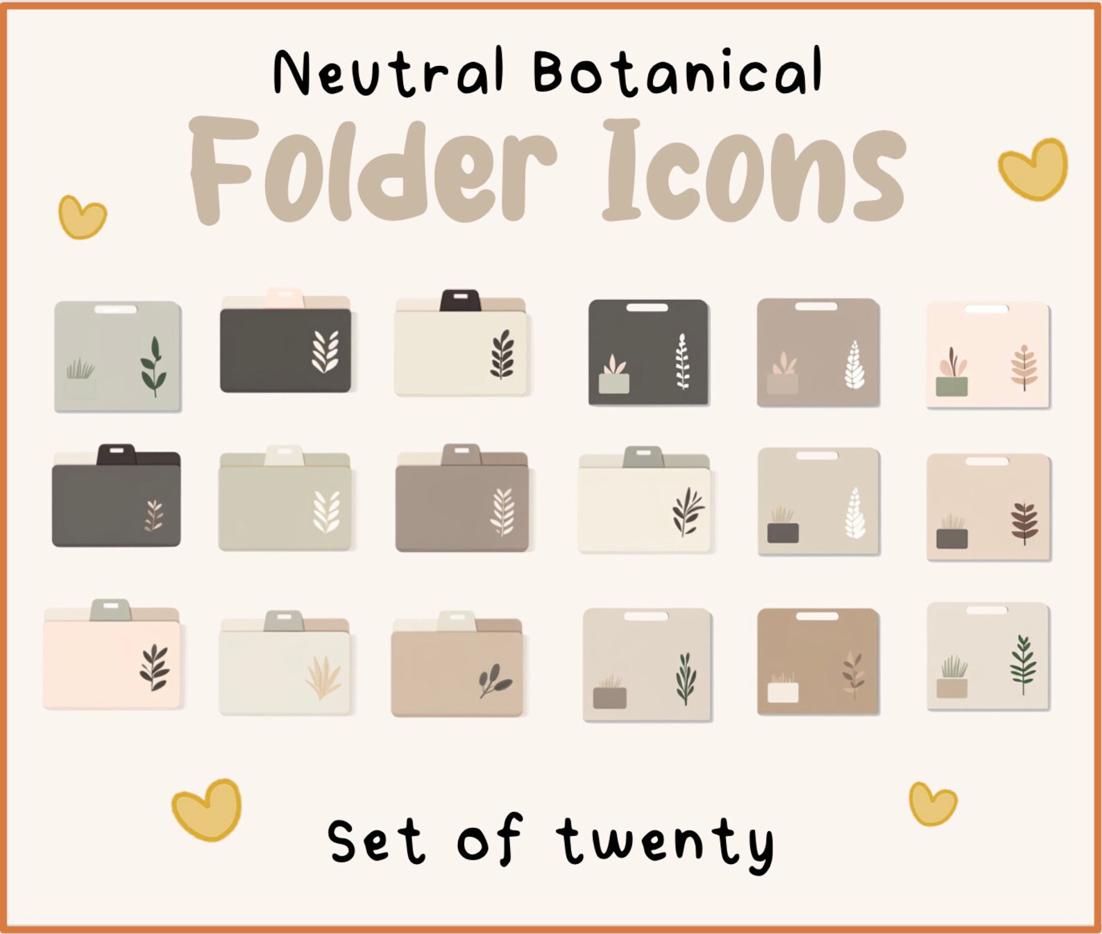 Neutral Folder Icon Set || 20 Folder Icons || Cozy, Cute, Botanical ...