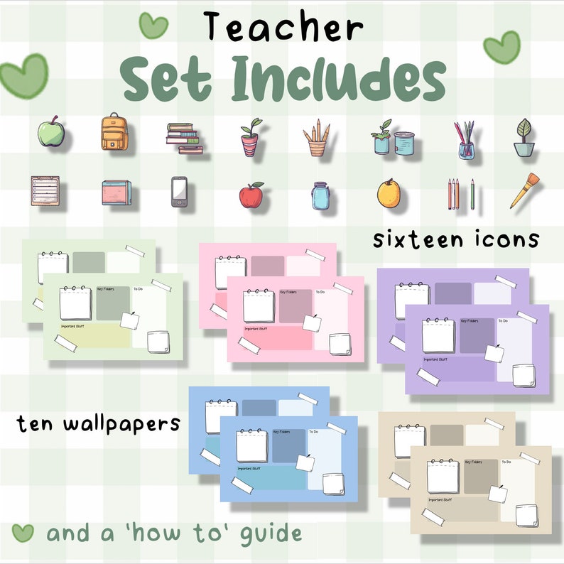 Teacher Desktop Organizer Set || 10 Wallpapers & 16 Icons || Cute ...