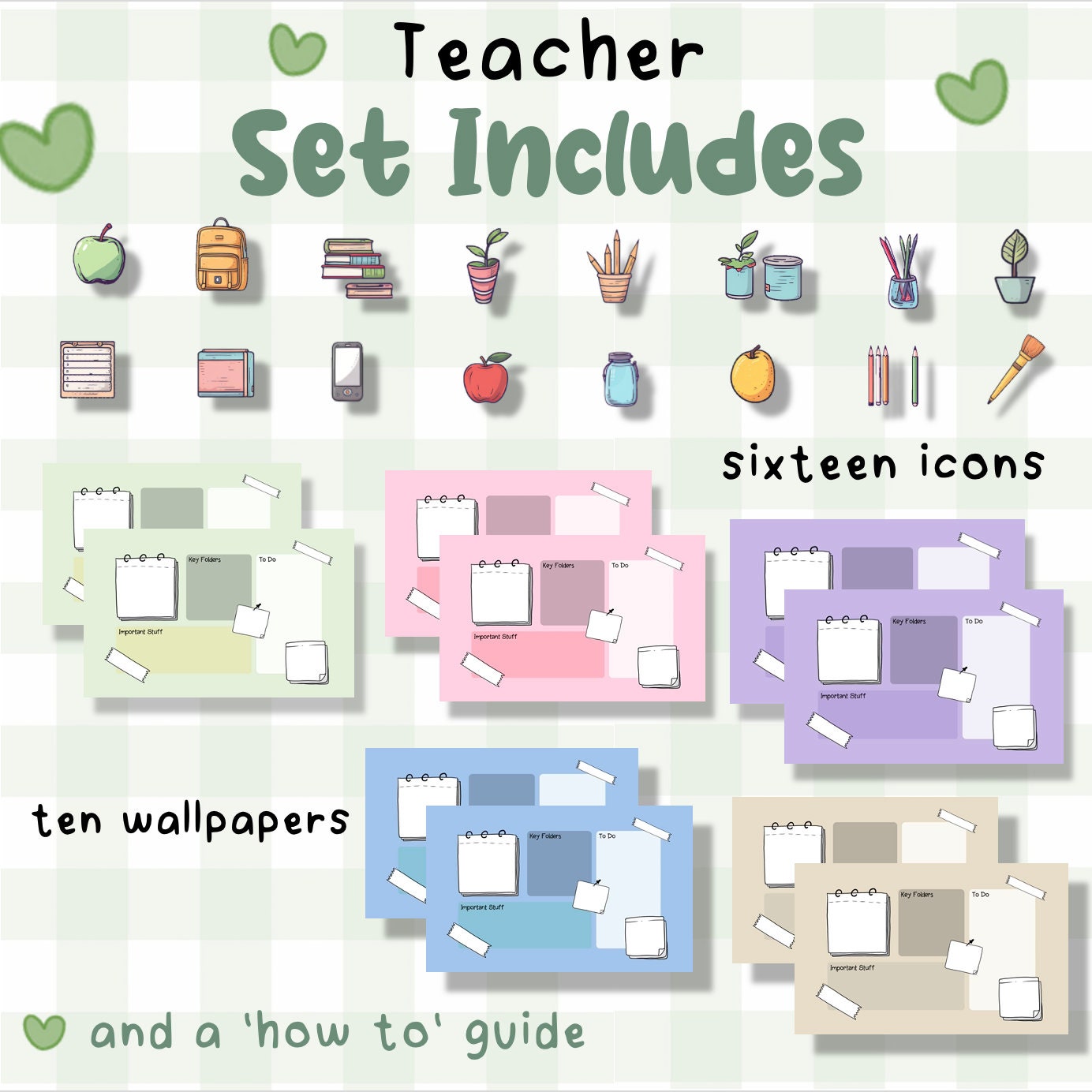 Teacher Desktop Organizer Set || 10 Wallpapers & 16 Icons || Cute ...