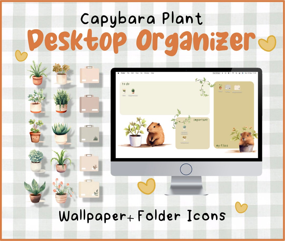 Capybara Plant Theme Desktop Organizer Set || 6 Wallpapers & 27 Icons ...