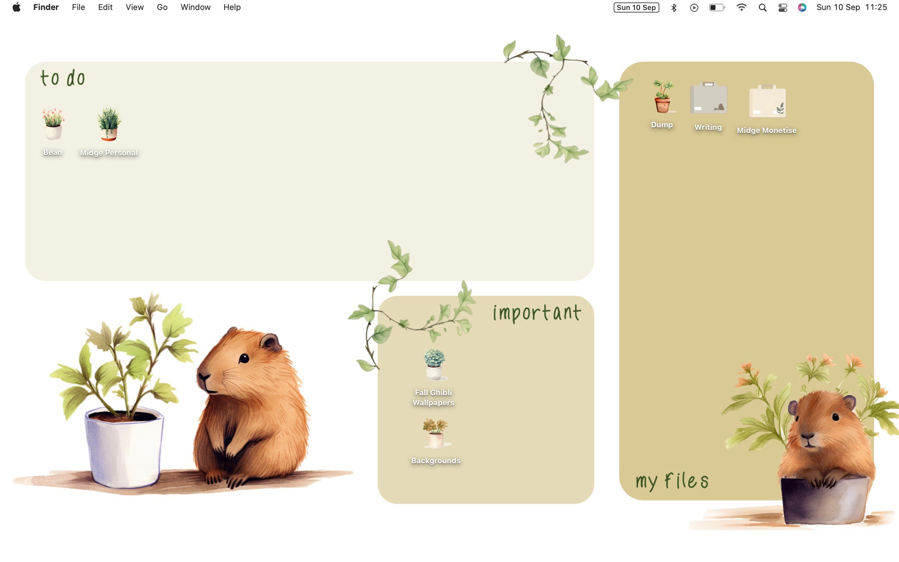 Capybara Plant Theme Desktop Organizer Set 6 Wallpapers & 27 Icons Cozy ...