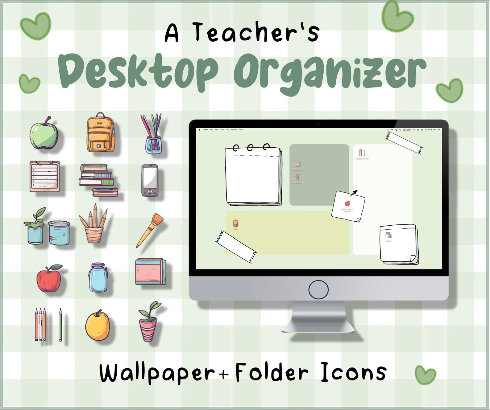 Teacher Desktop Organizer Set || 10 Wallpapers & 16 Icons || Cute ...