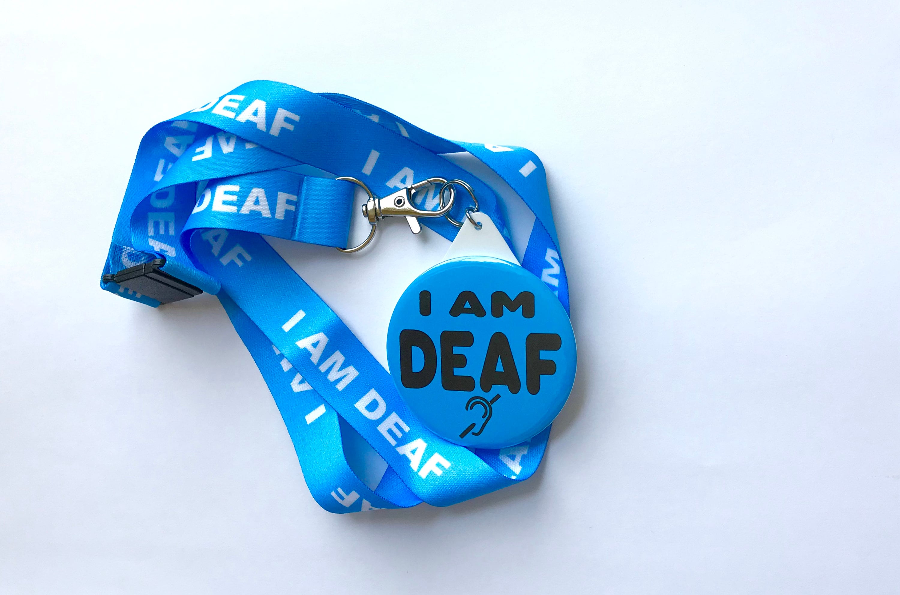 I AM DEAF printed lanyard with I Am Deaf Badge For Deaf people, Hearing ...