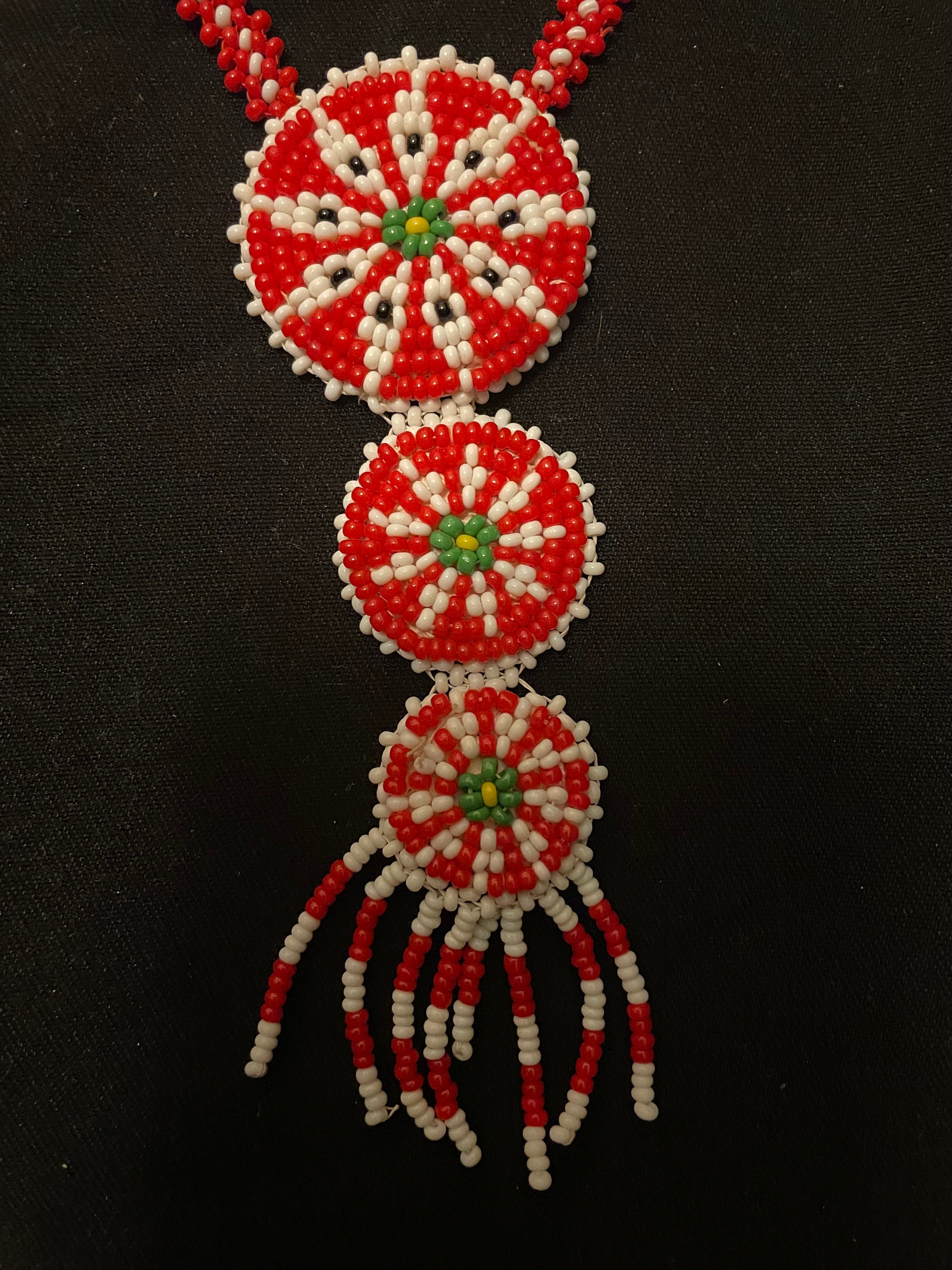 Native American Seed Bead 3 Medallions Starburst Necklace- Red and ...