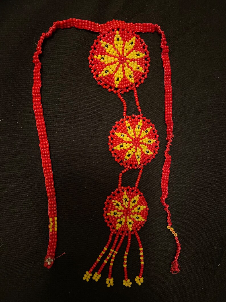 Native American Seed Bead 3 Medallions Starburst Necklace- Red and ...