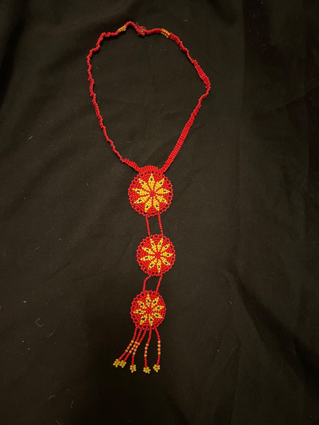 Native American Seed Bead 3 Medallions Starburst Necklace- Red and ...