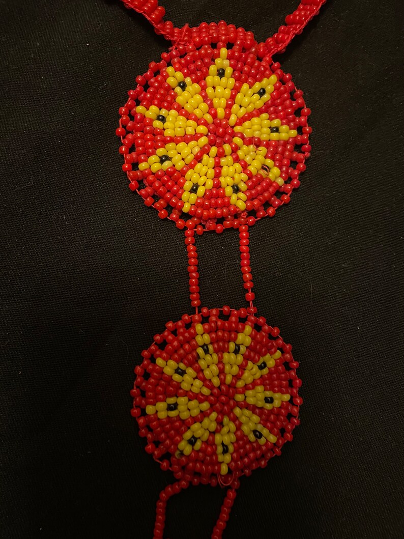 Native American Seed Bead 3 Medallions Starburst Necklace- Red and ...