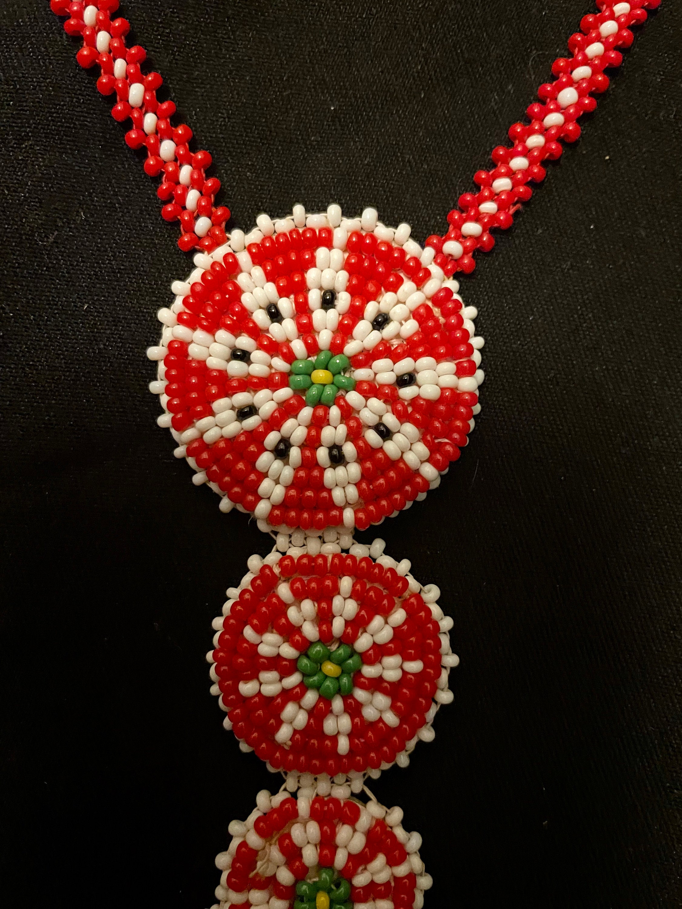Native American Seed Bead 3 Medallions Starburst Necklace- Red and ...