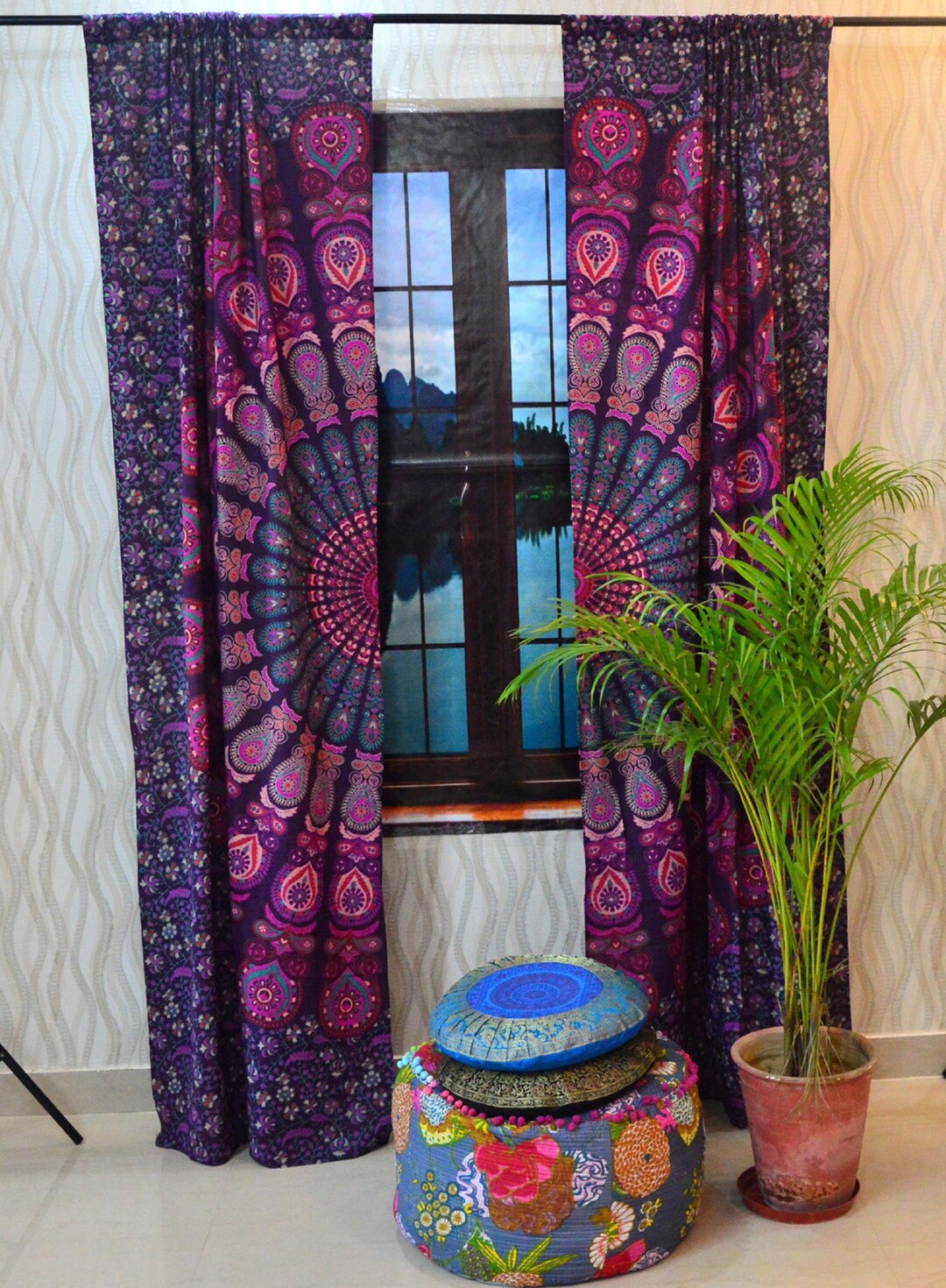 Mandala Curtains, Indian Hippie Curtain Set, Boho Window Treatment ...