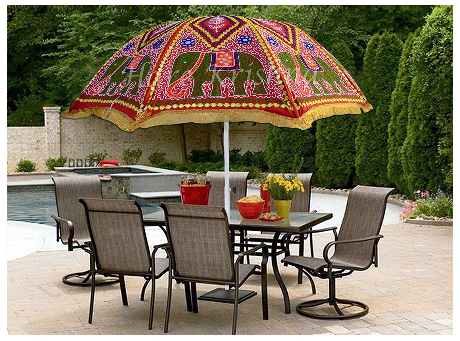 Indian Vintage Handmade Umbrellas, Peacock Floral Embroidery Mirrored ...