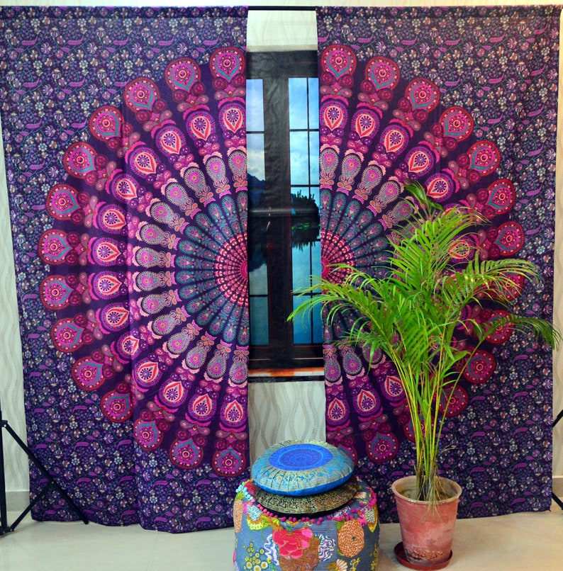 Mandala Curtains, Indian Hippie Curtain Set, Boho Window Treatment ...