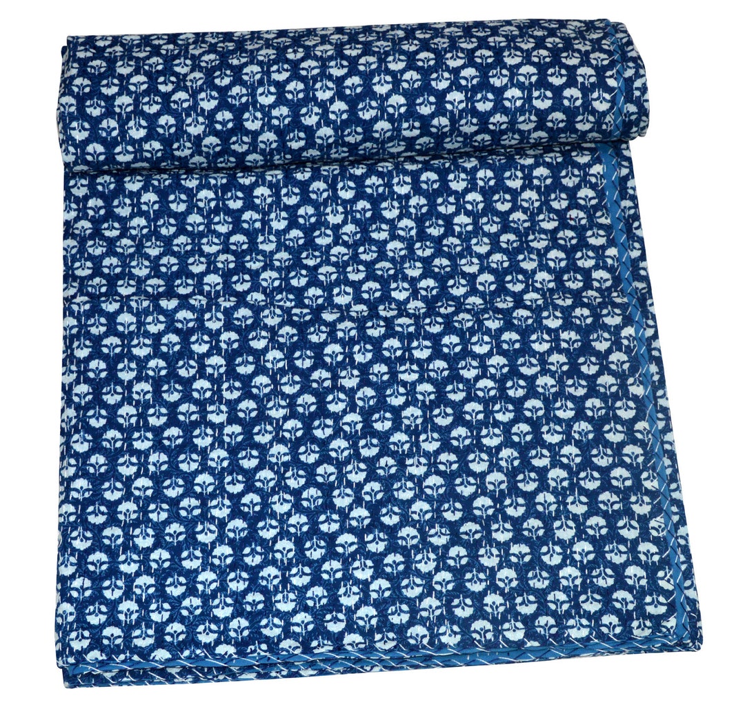 Indigo Blue Kantha Quilt Handmade Indigo Print Gudari Quilts Boho ...