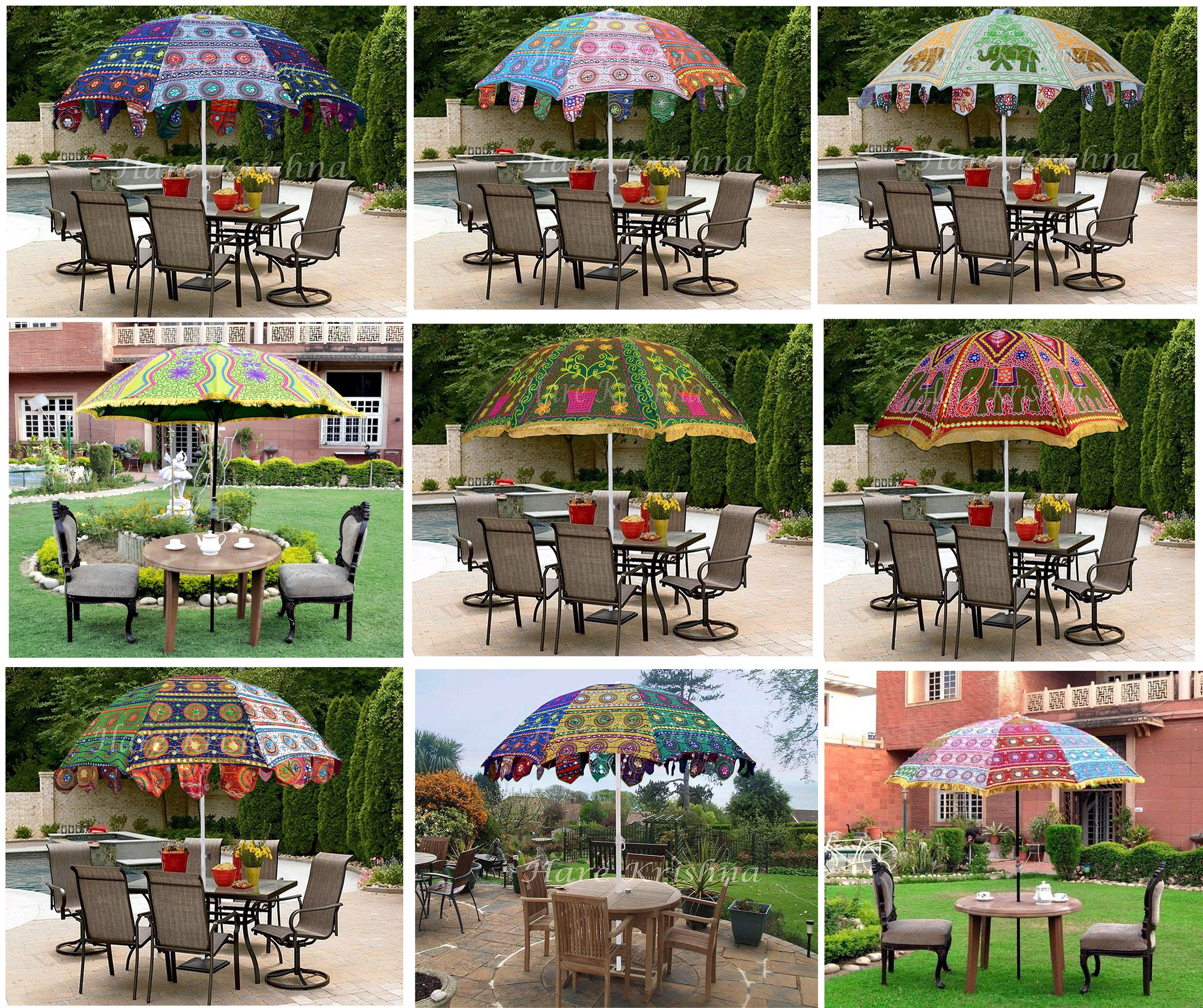 Indian Vintage Handmade Umbrellas, Peacock Floral Embroidery Mirrored ...