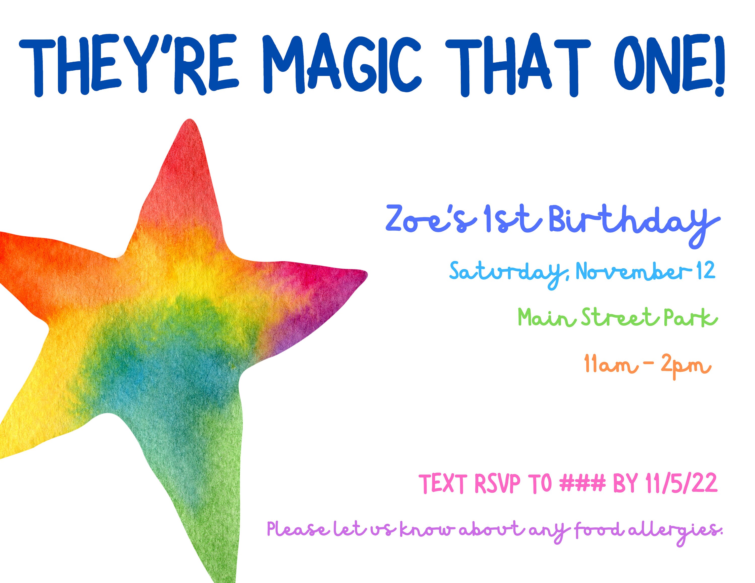 First Birthday Invitation Printable, Rainbow, They're Magic That One ...