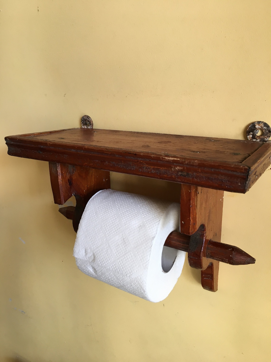 Rustic Farmhouse Toilet Paper Holder With Shelf Etsy