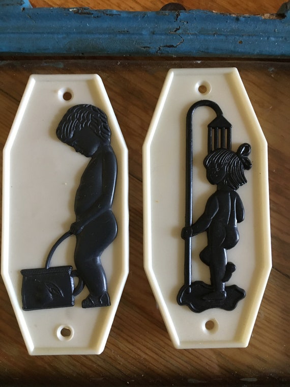 Vintage Bathroom Signs set of 2 WC and shower room signs | Etsy