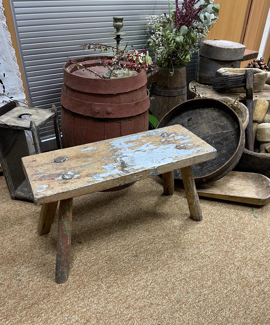Vintage Wooden Milking Stool, Farm Work Stool, Wabi Sabi Folk Furniture ...