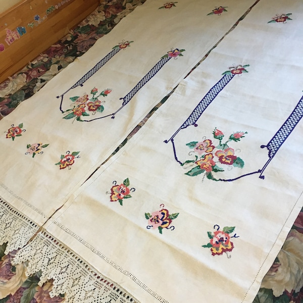 Antique Hand Embroidered Curtains - Etsy