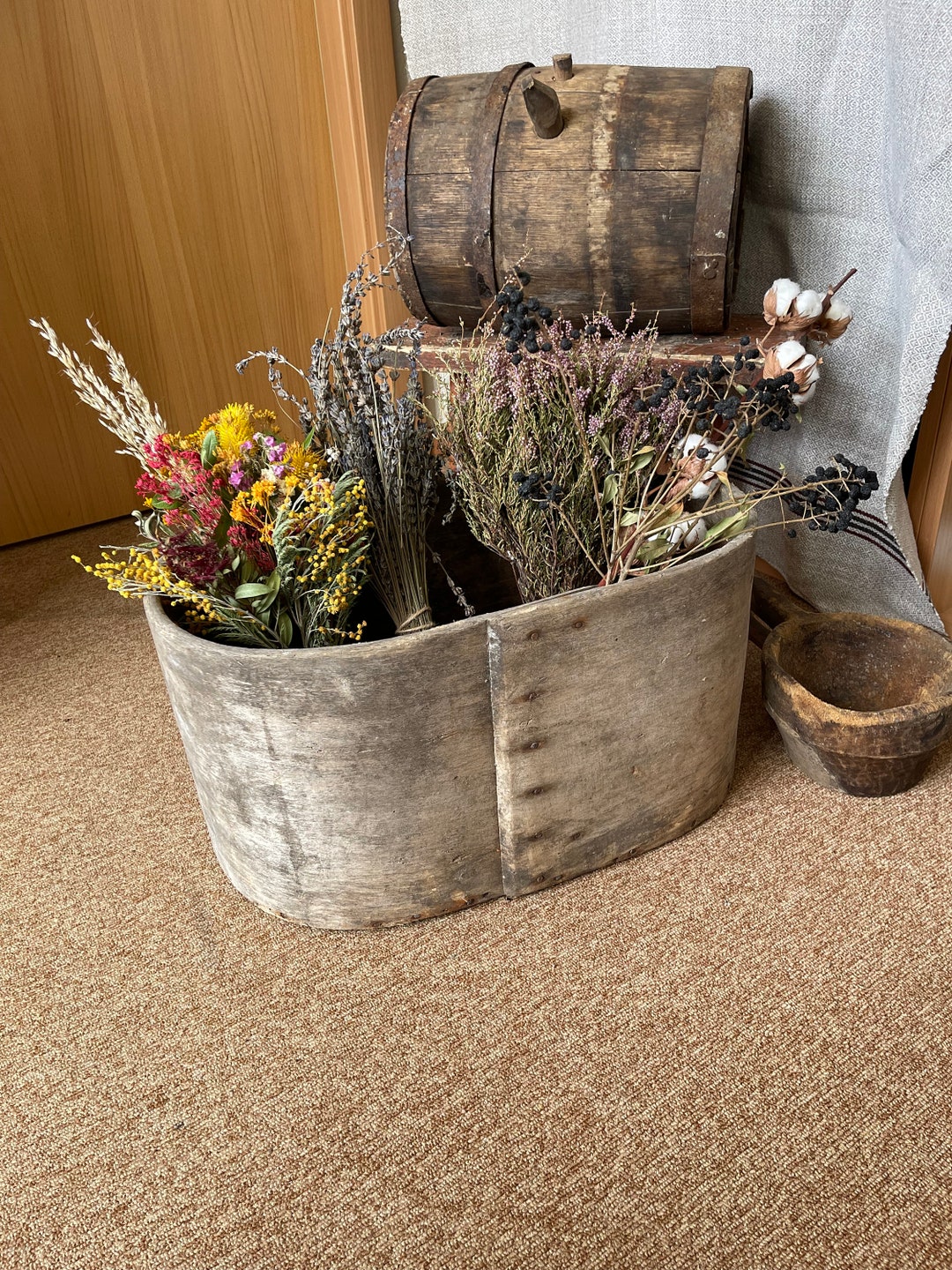 Primitive Antique LARGE Wooden Pantry Box, Rustic Grain Measure Box ...