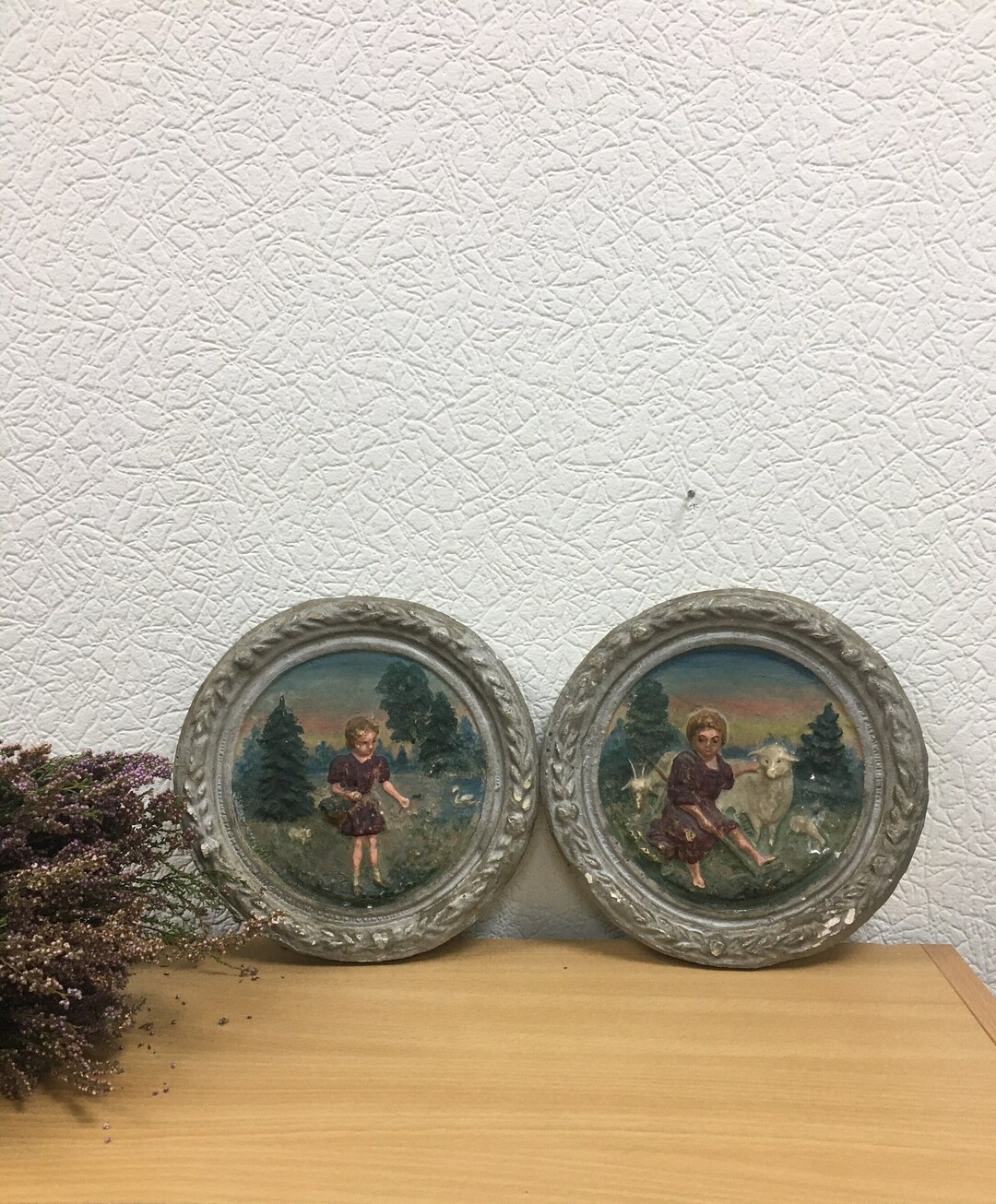 Vintage 8.66'' 22 Cm Wall Plaster Plaques Set of 2 - Etsy