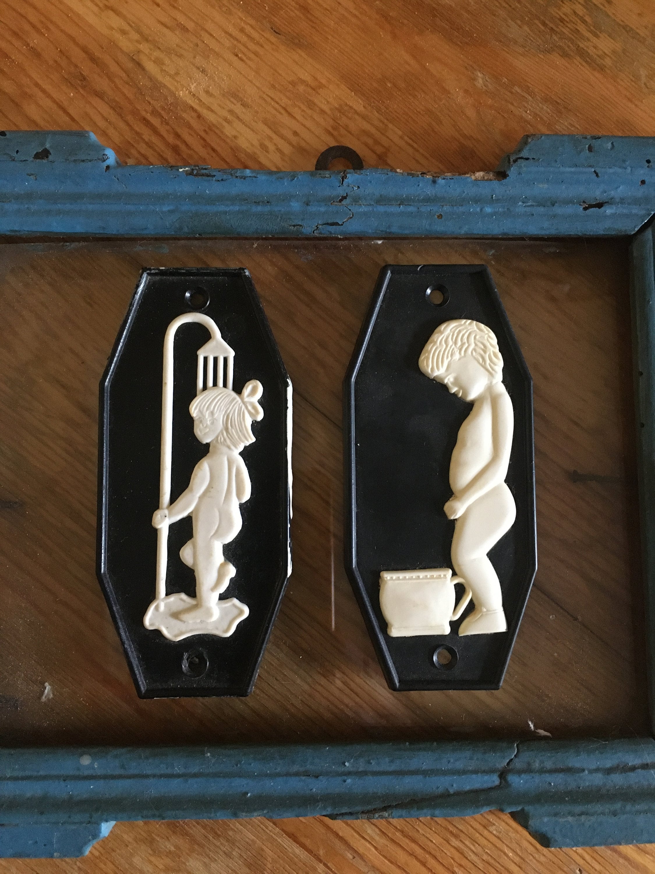 Vintage Bathroom Signs set of 2 WC and shower room signs | Etsy