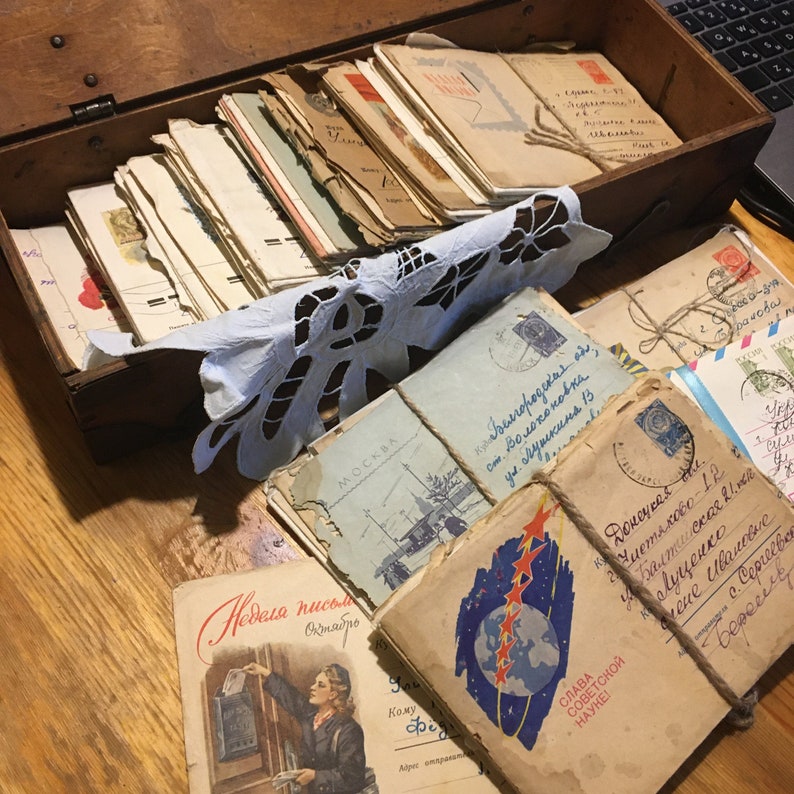 Bundles of 8 Vintage Soviet Letters in Envelopes, Handwritten ...