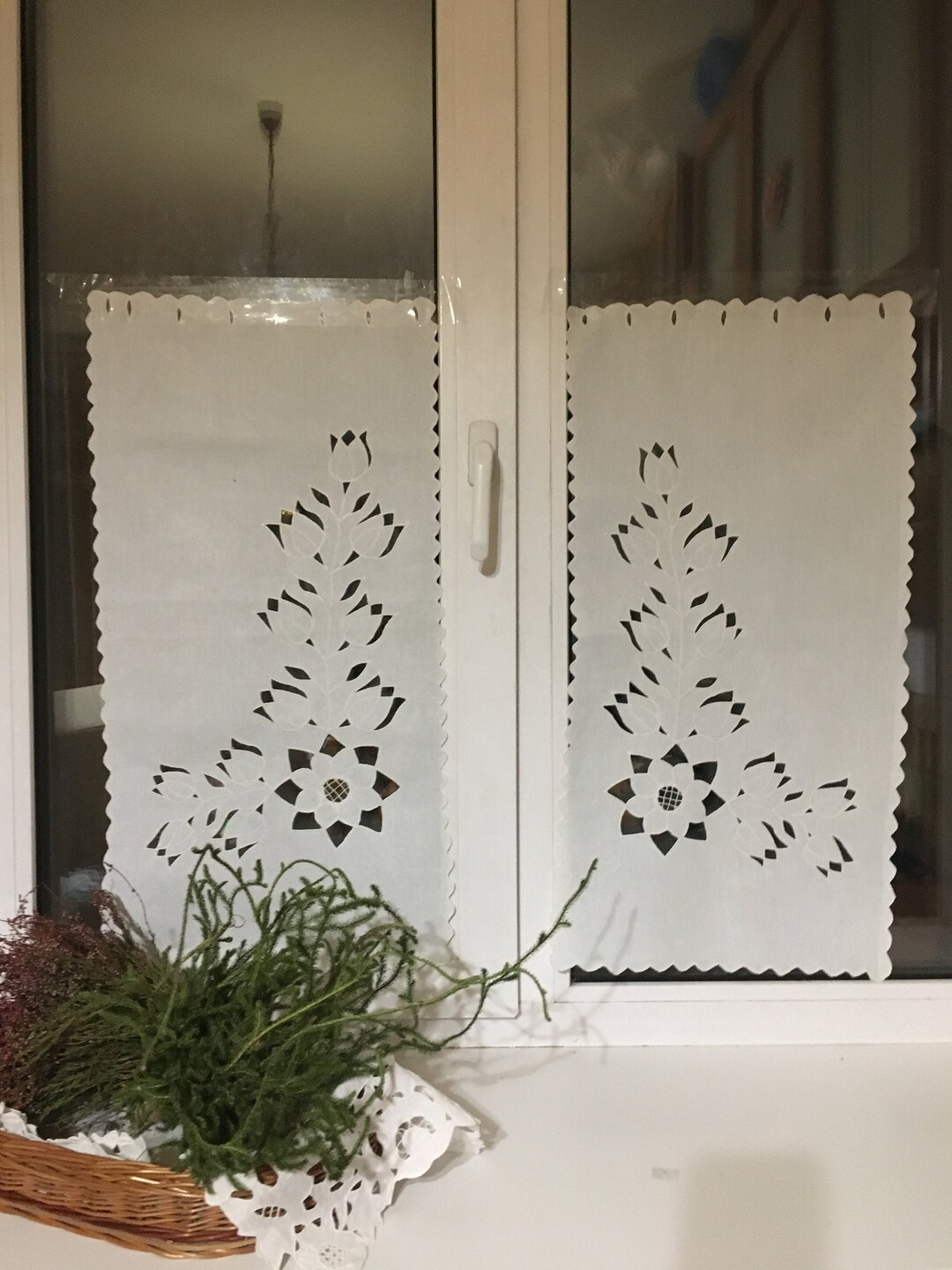 Vintage Small White Cotton Window Panels, Cafe Curtains Set of 270x36 ...