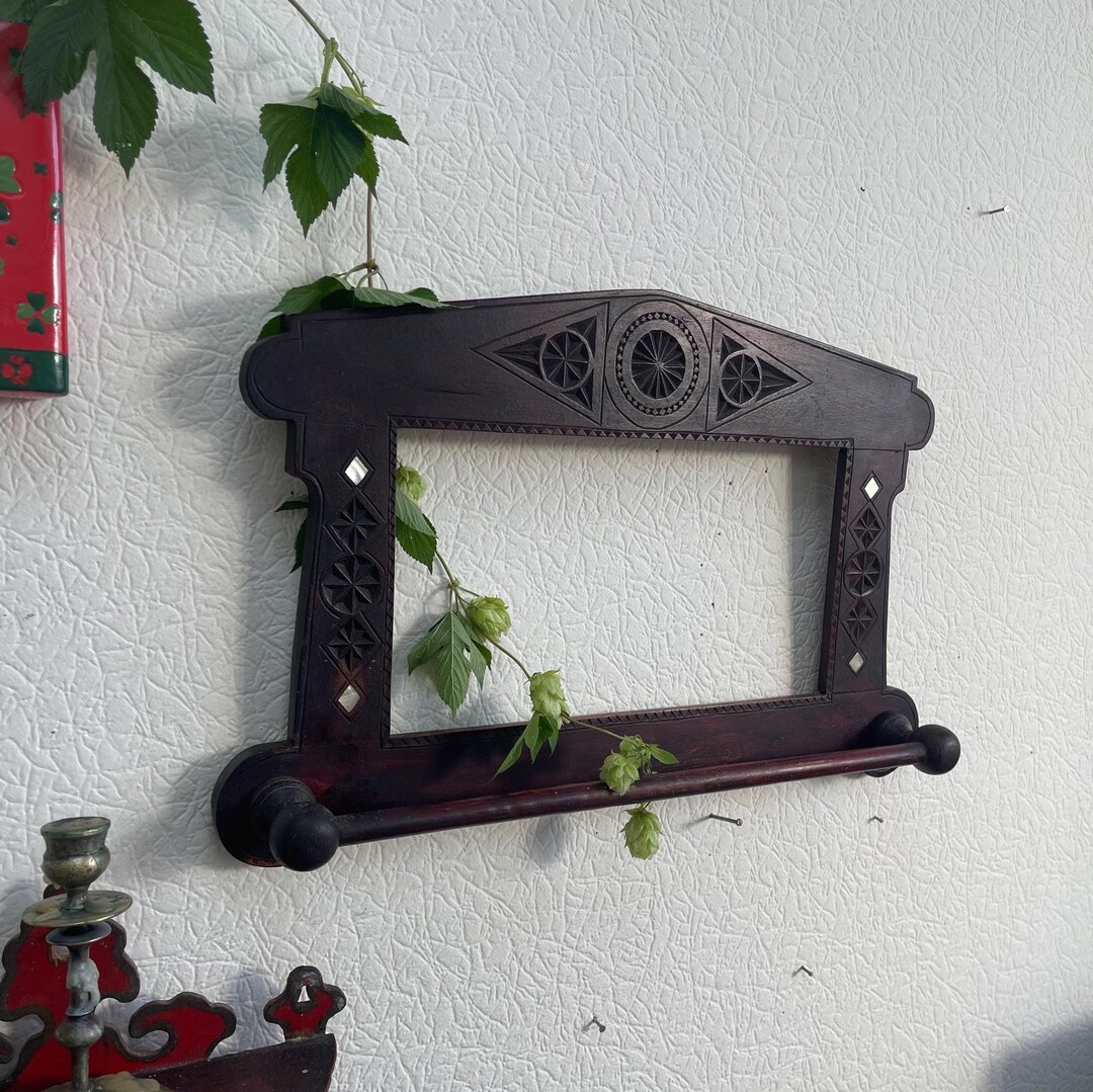 19" Antique Bathroom Mirror Frame With Towel Rail Wooden Towel Rail ...