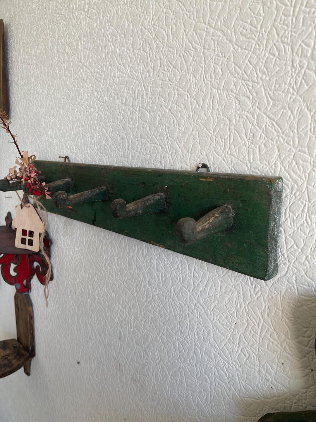 21" Wooden Peg Rail, 5 Pegs Wall Hanger, Hat Coat Hanger Hooks ...