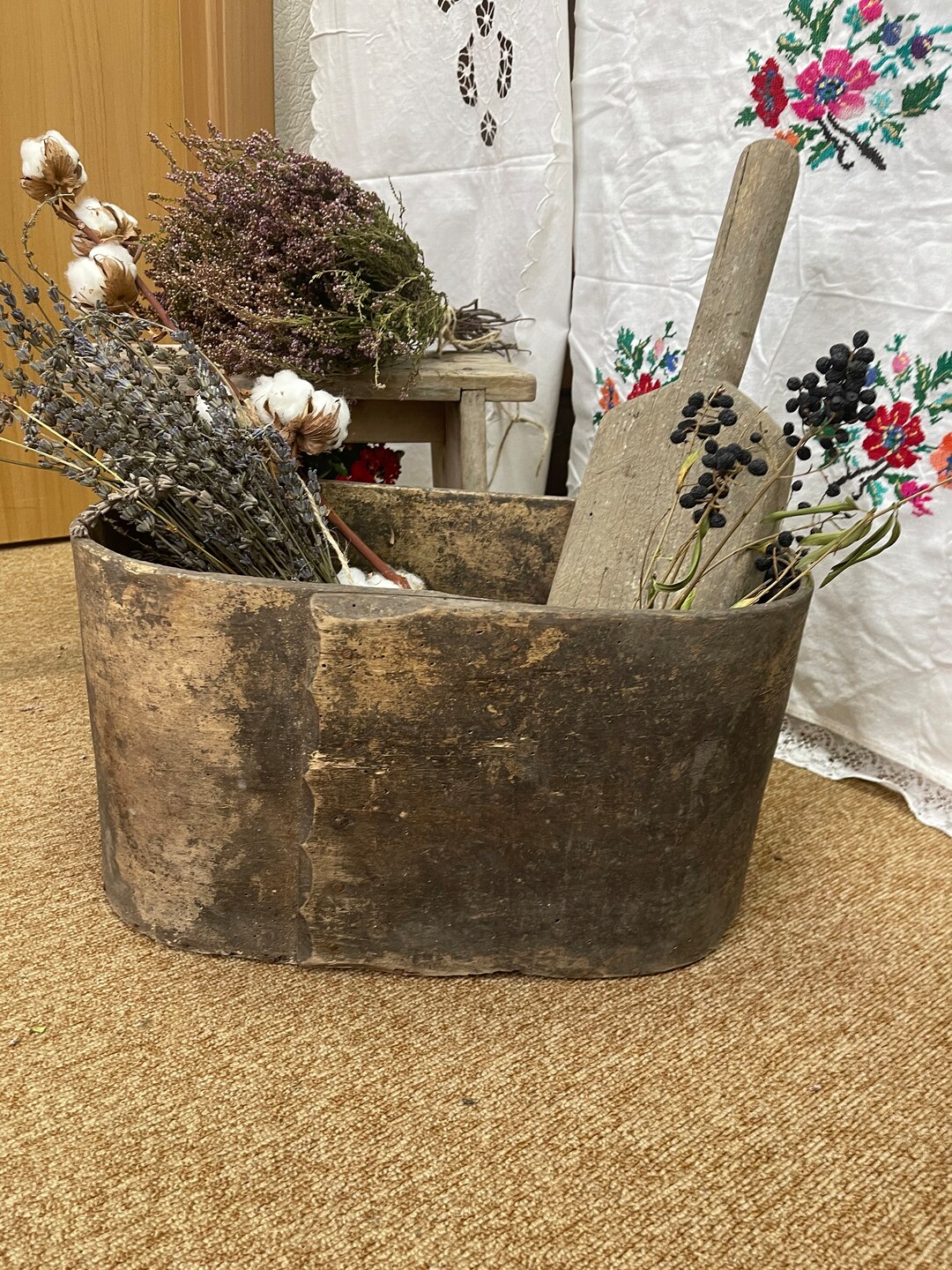 Primitive Antique Wooden Pantry Box, Large Rustic Grain Measure Box ...