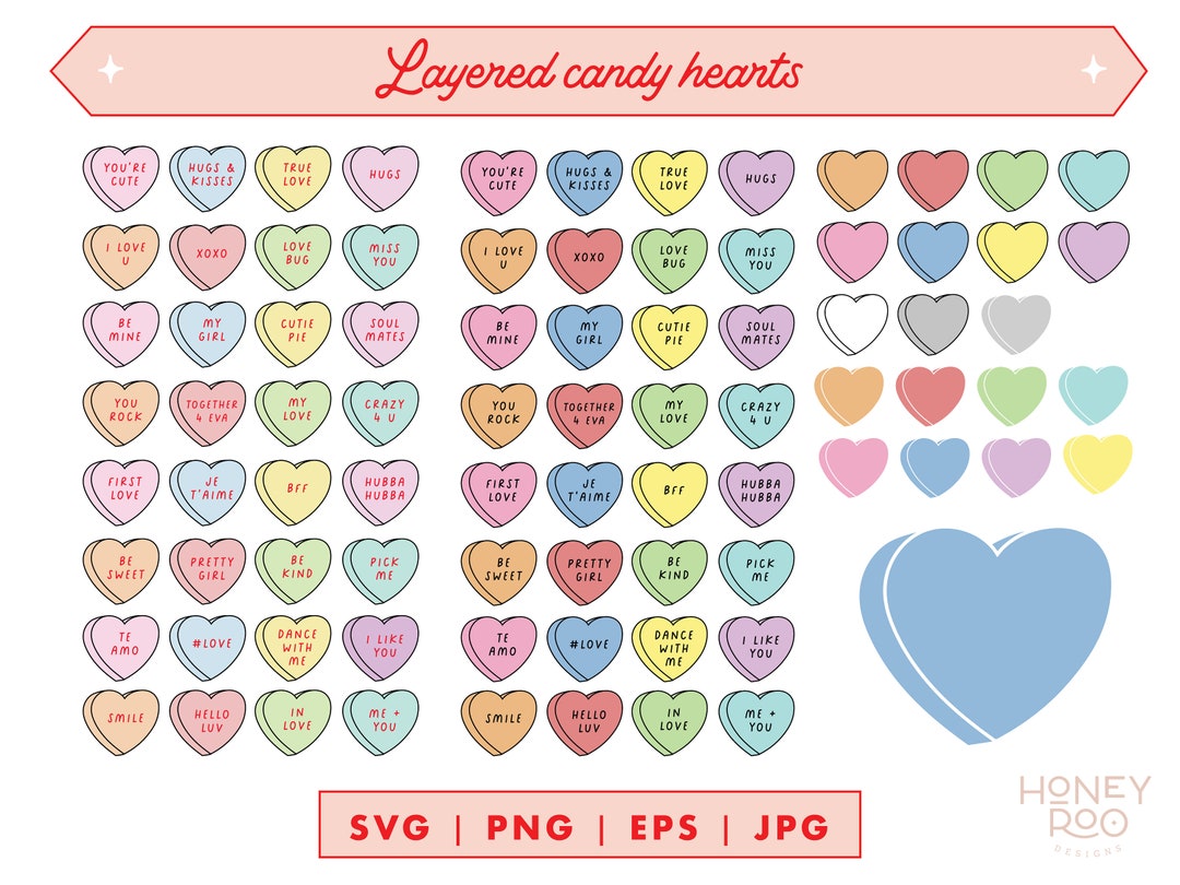 Candy Hearts Svg Conversation Hearts Svg Bundle Layered Conversation ...