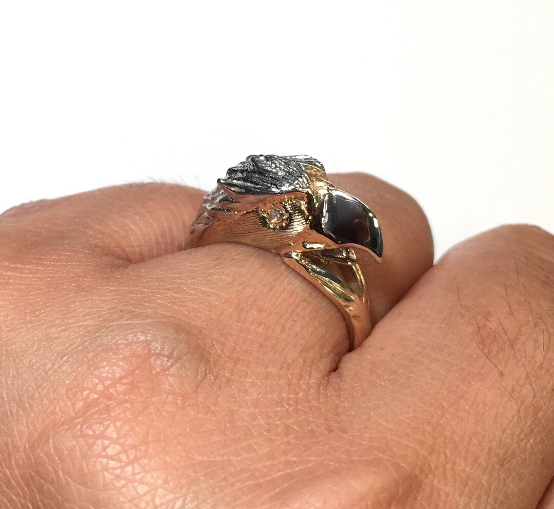 Vintage 14K Gold Eagle Ring: 3D Hawk Bird Diamond Ring, Size 8.25 - Etsy