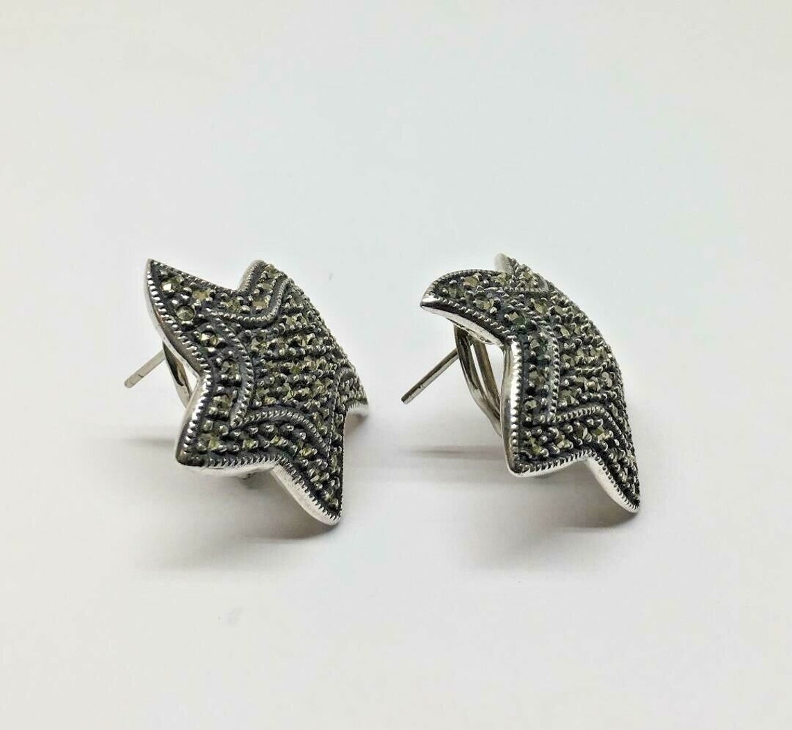 Vintage Judith Jack Sterling Silver Star Fish Marcasite Omega Back Post ...