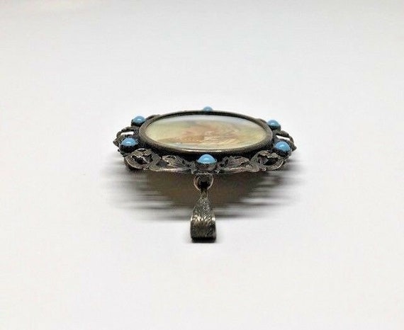 Antique Hand Painted 800 Silver Portrait Filigree & T… - Gem