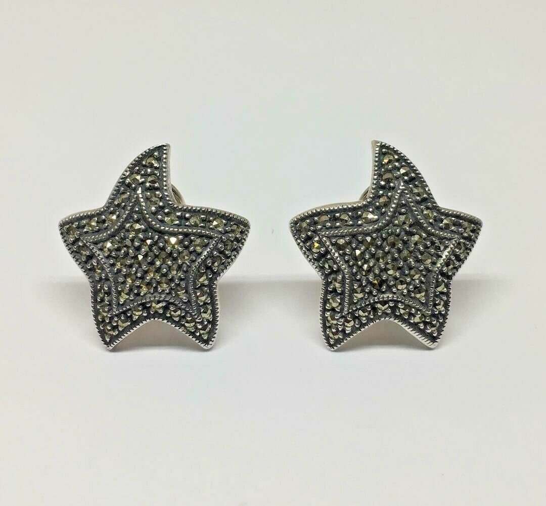 Vintage Judith Jack Sterling Silver Star Fish Marcasite Omega Back Post ...