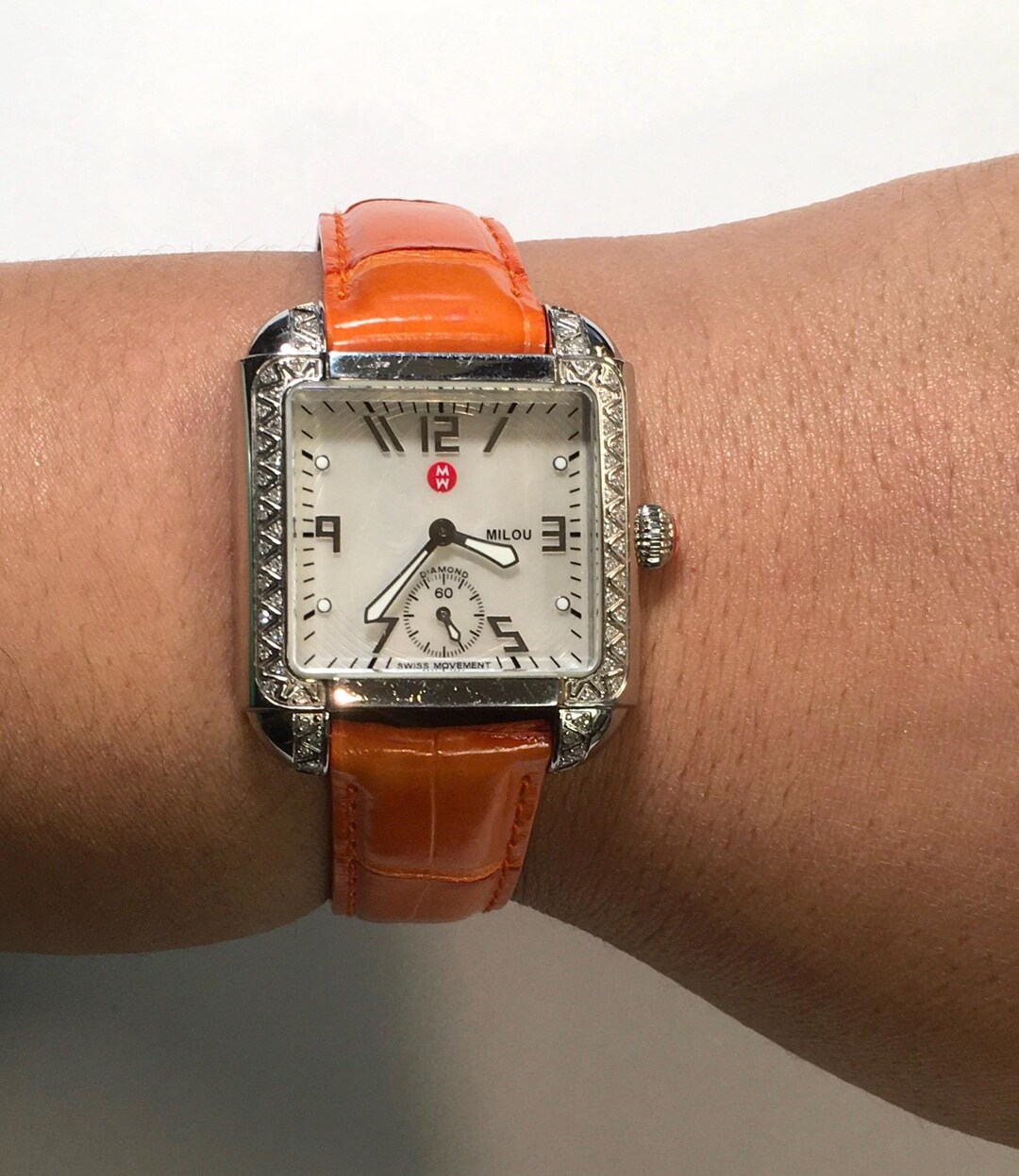 Michele Diamond Milou Square Mother of Pearl Watch Orange Band Strap - Etsy