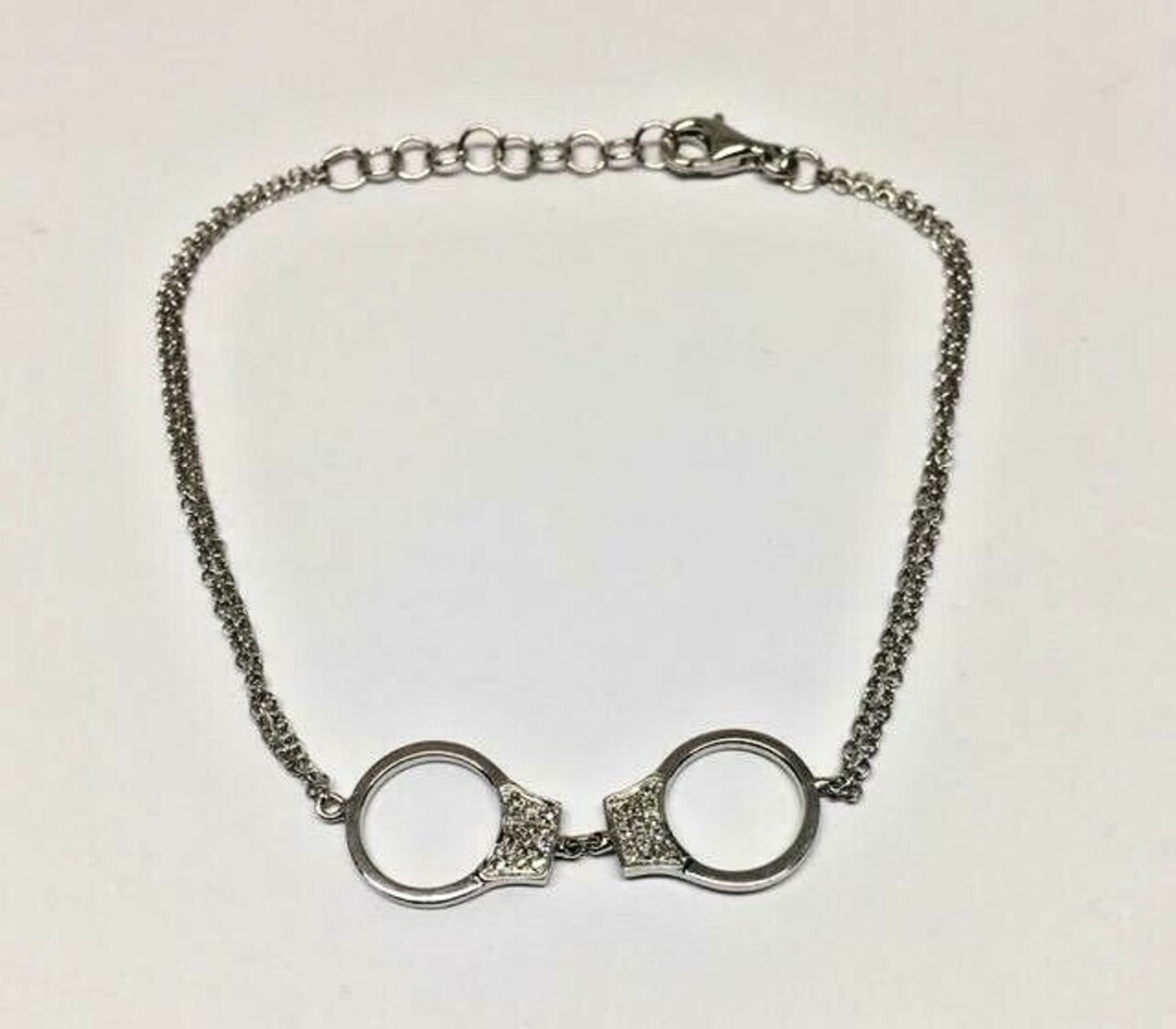 Vintage 14k WG Diamond Handcuff Double Cable Chain Layering Bracelet W ...